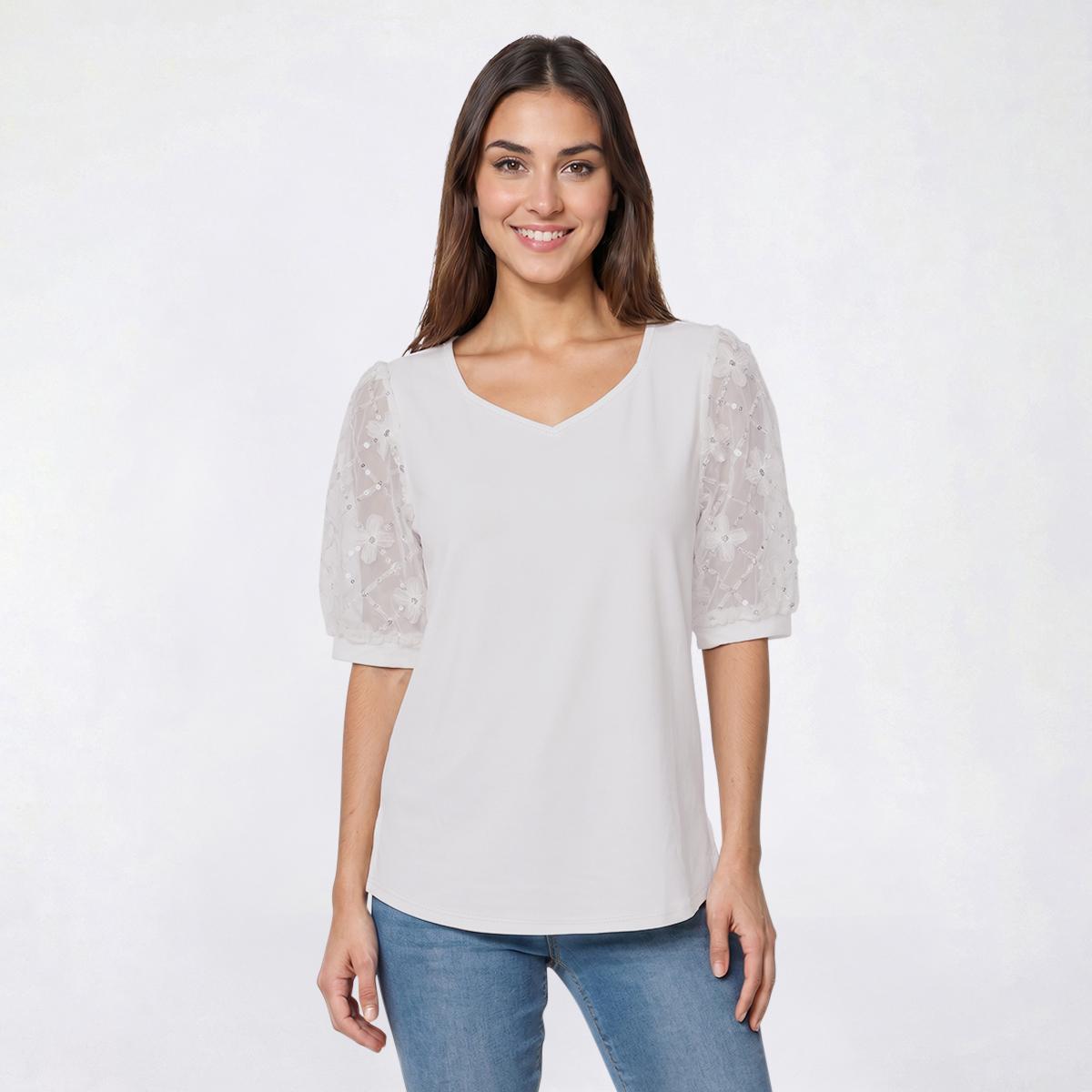 Click here for Womens Love Scarlet Short Puff Floral Sleeve Blous... prices